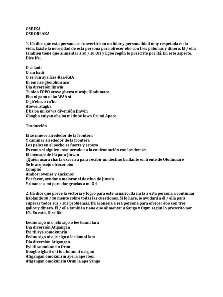 12 Ose Ika Ingles | PDF | Pollo | Santeria