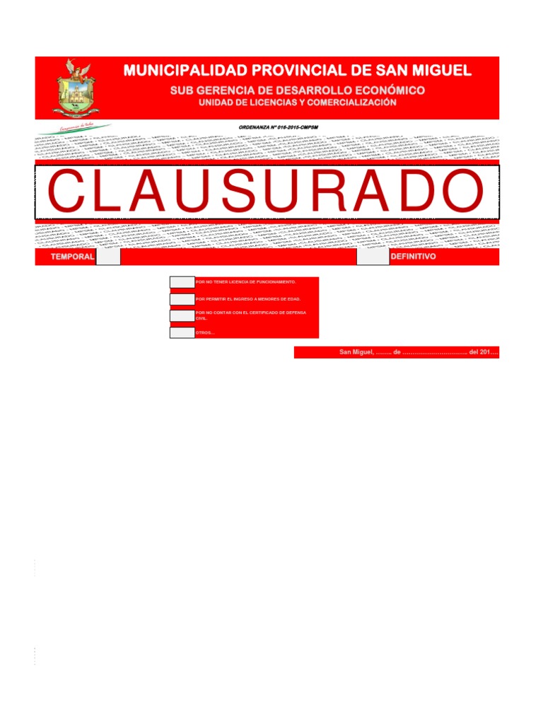 Cartel de Clausurado Municipal | PDF | Finanzas y dinero