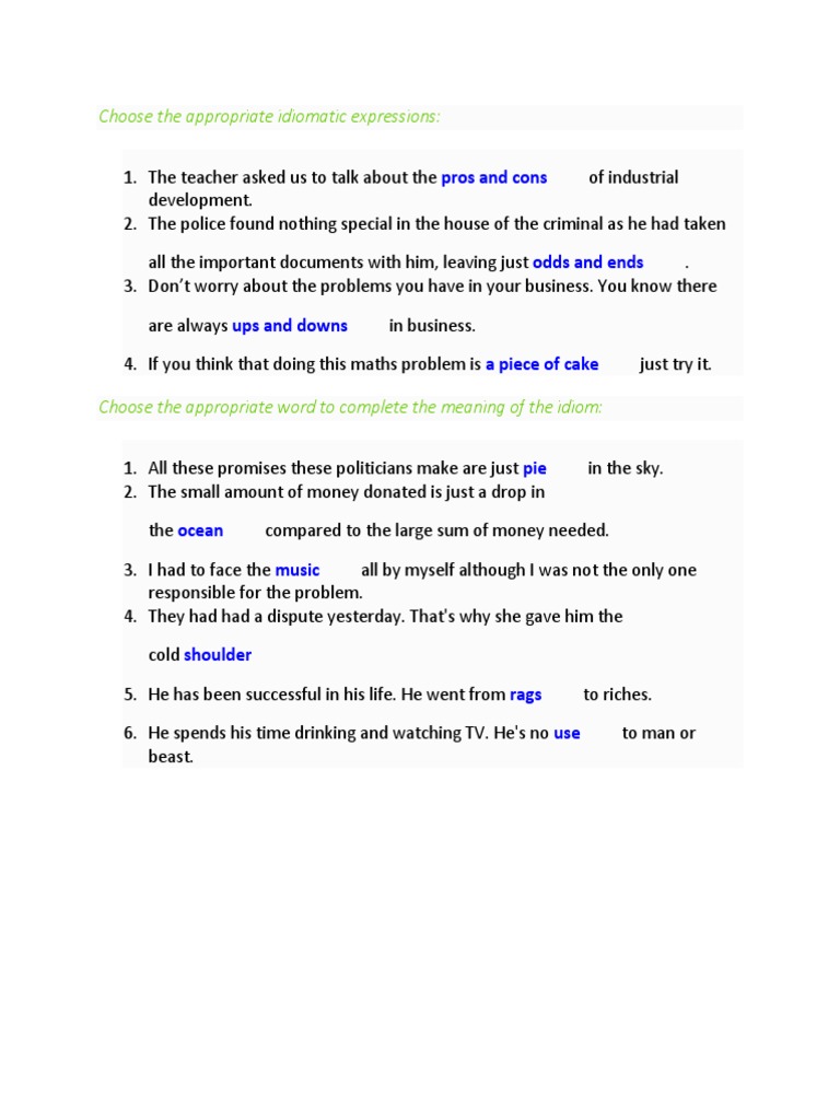 Choosing Idiomatic Expressions: A Guide to Common Sayings and Their ...