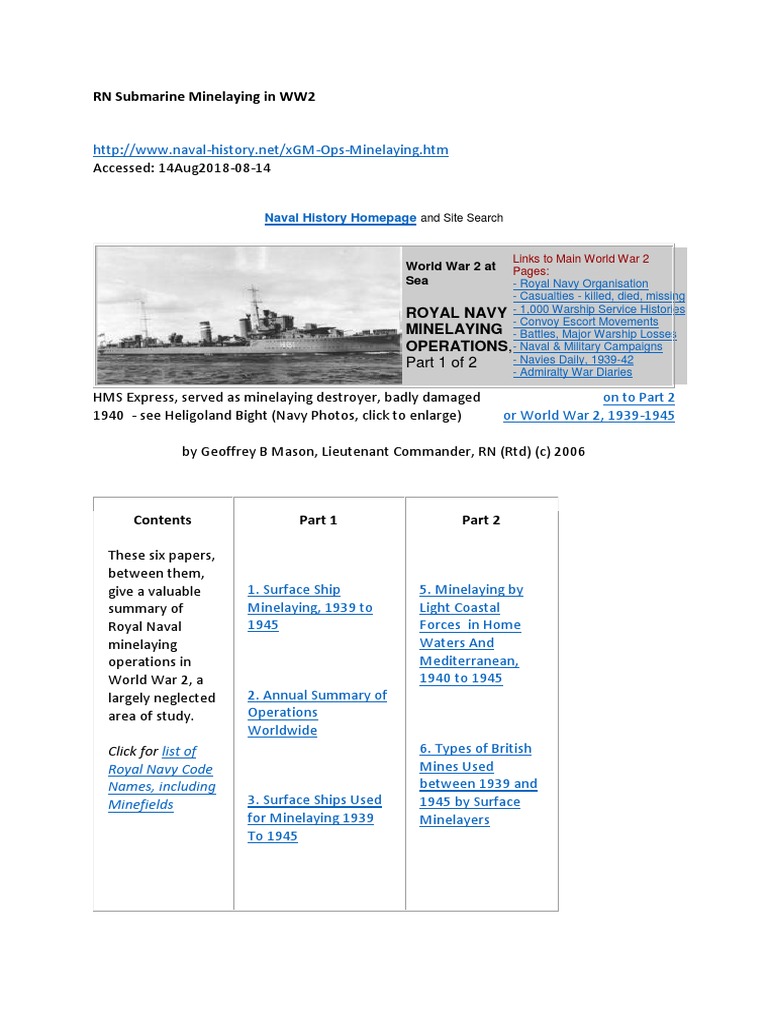 RN Submarine Minelaying in WW2 | PDF | Naval Mine | Royal Navy