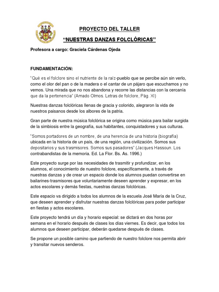 Proyecto Del Taller de Folclore | PDF | Bailes | Ritmo