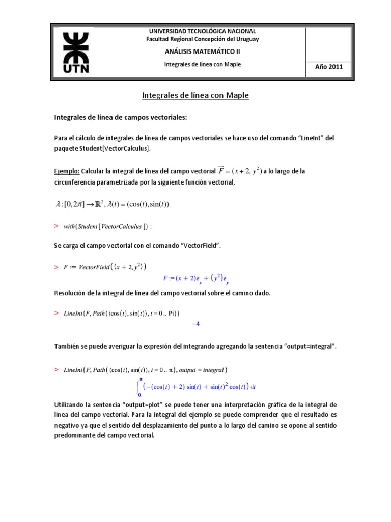 Cálculo de integrales de línea con Maple | PDF | Integral | Vector Euclidiano