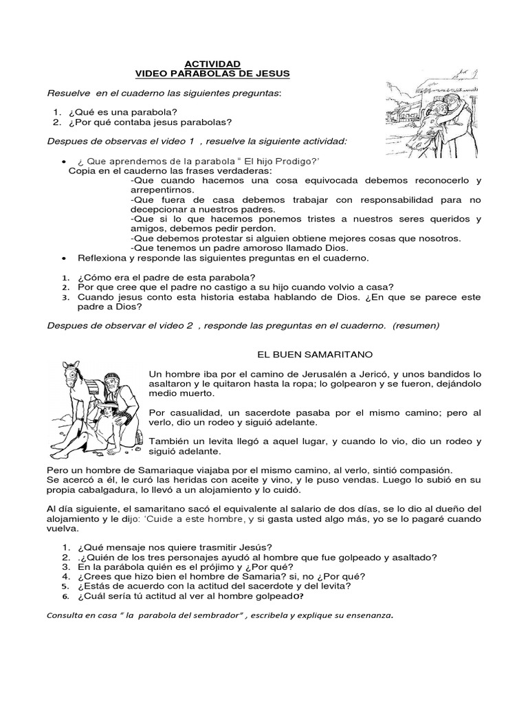 Actividades sobre Parábolas de Jesús | PDF | Jesús | Ocio