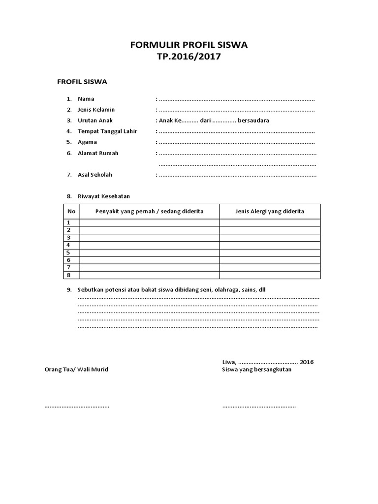 Formulir Profil Siswa | PDF