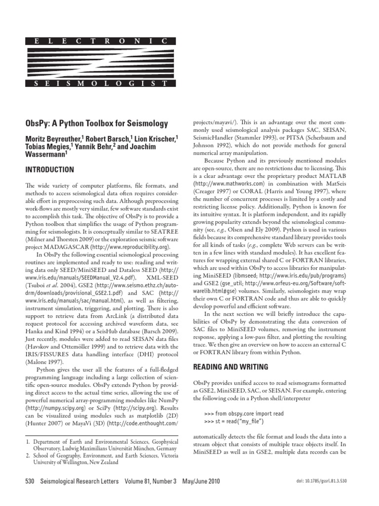 Python For Seismology | PDF | C (Programming Language) | Python (Programming Language)