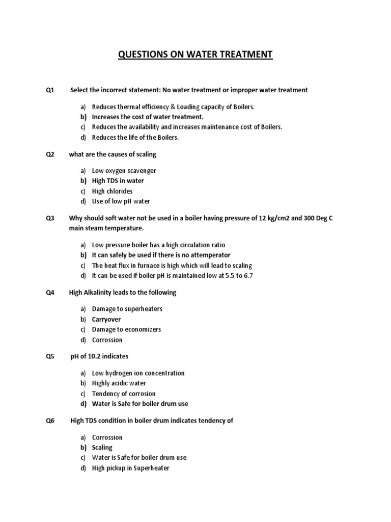 Water Treatment Questions | PDF | Boiler | Water