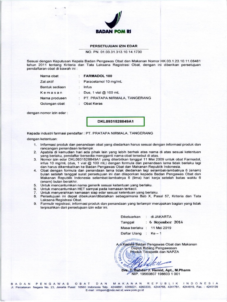 Farmadol 100 Infus | PDF