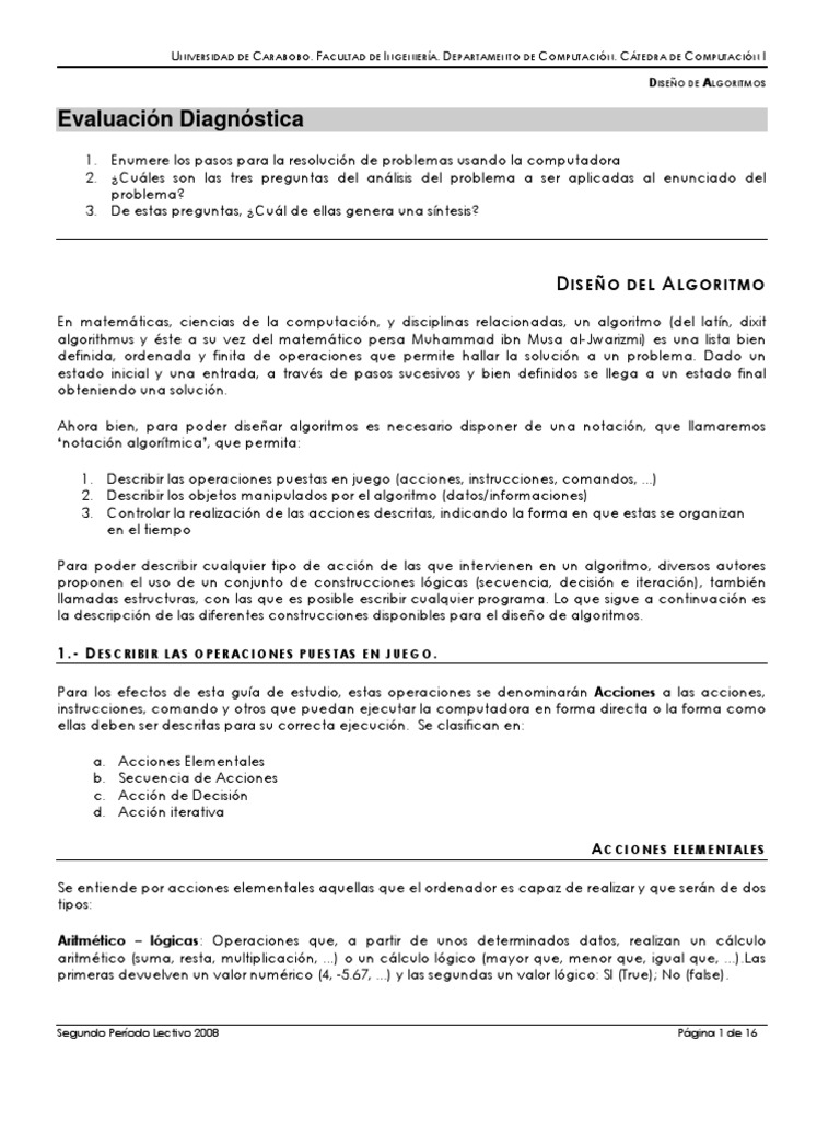 Conceptos Basicos - Diseno de Algoritmos | PDF | Algoritmos | Programa ...