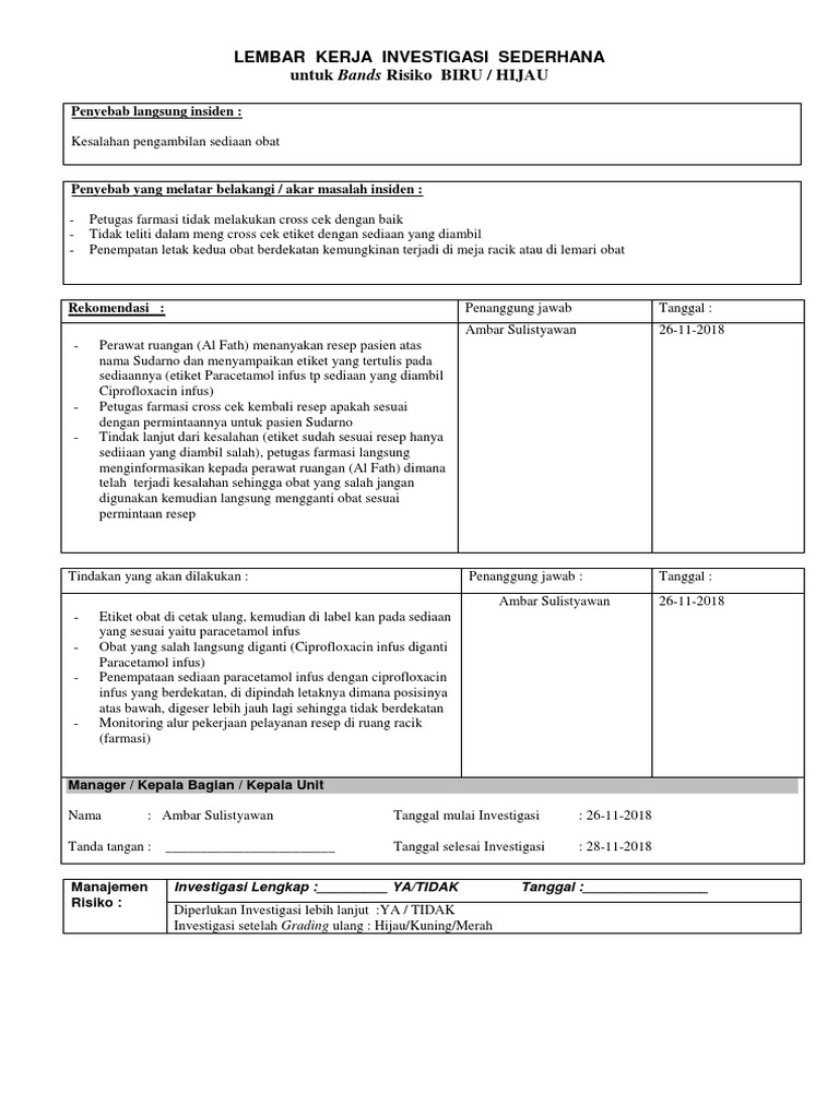 FORM LEMBAR KERJA INVESTIGASI SEDERHANA New | PDF