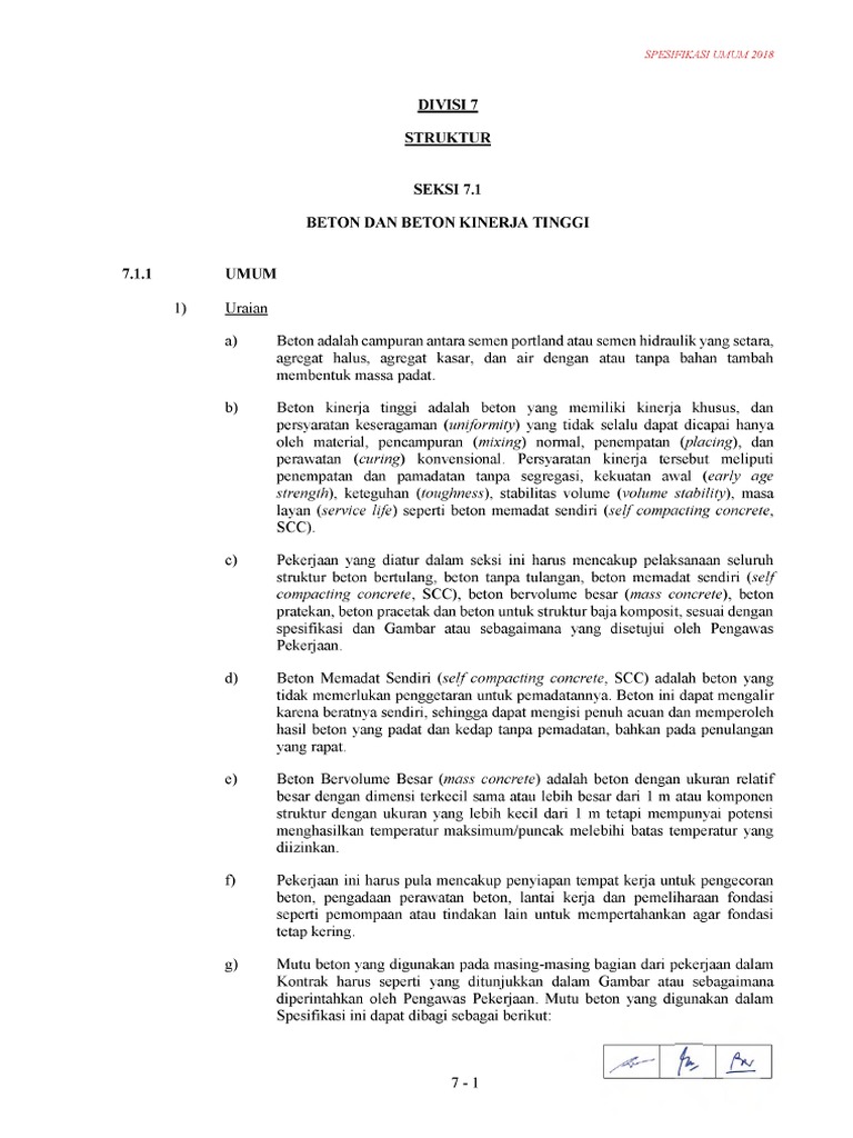 Spesifikasi Umum 2018 - Divisi 7 Struktur PDF | PDF