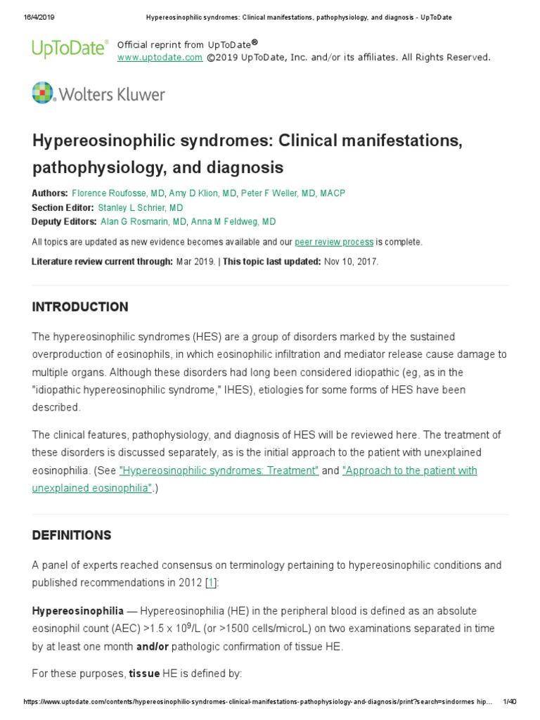 Hypereosinophilic Syndromes - Clinical Manifestations, Pathophysiology ...
