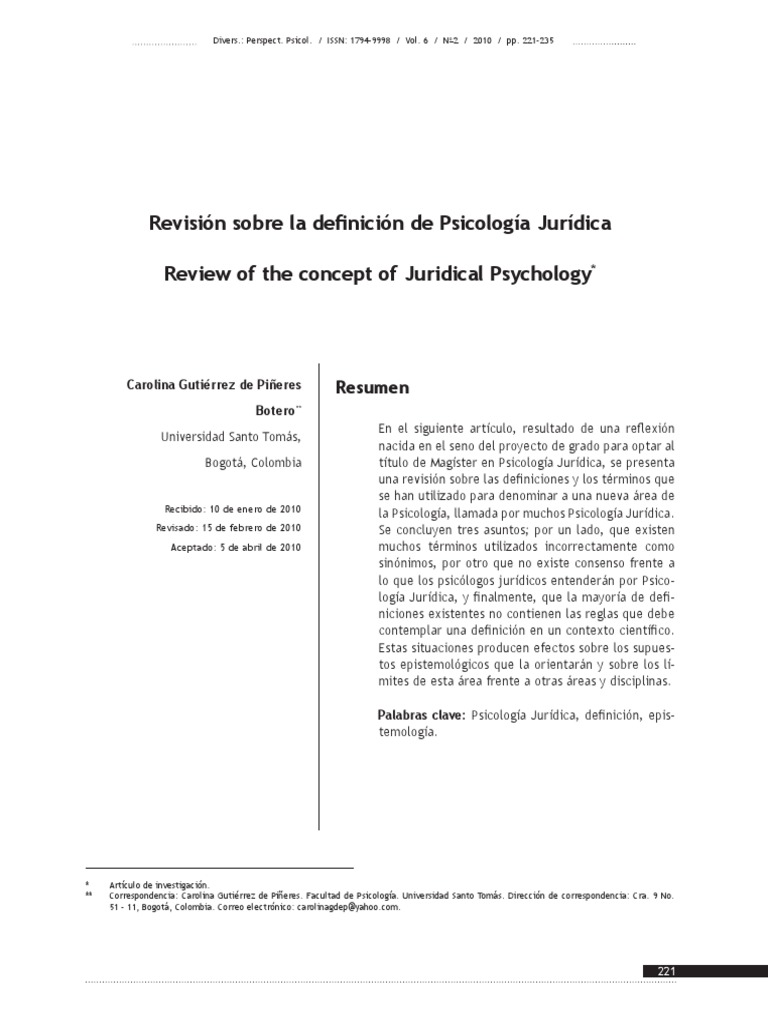 Revisión Sobre La Definición de Psicología Jurídica PDF | PDF ...