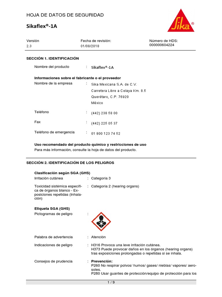 hoja-seguridad-sikaflex-1a.pdf | Toxicidad | Agua