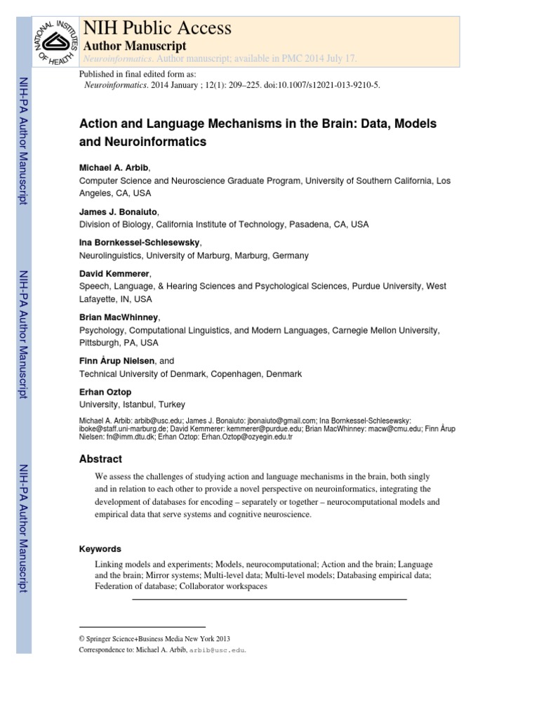 NIH Public Access: Action and Language Mechanisms in The Brain: Data, Models and ...