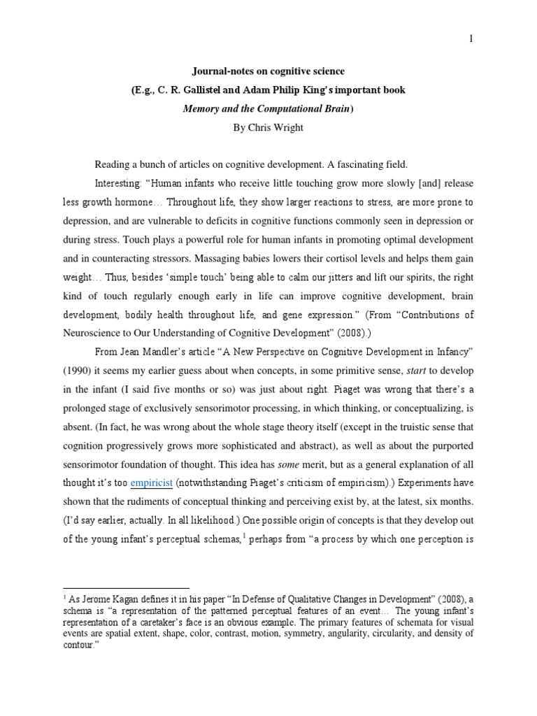 Journal-Notes On Cognitive Science (E.g., C. R. Gallistel and Adam ...