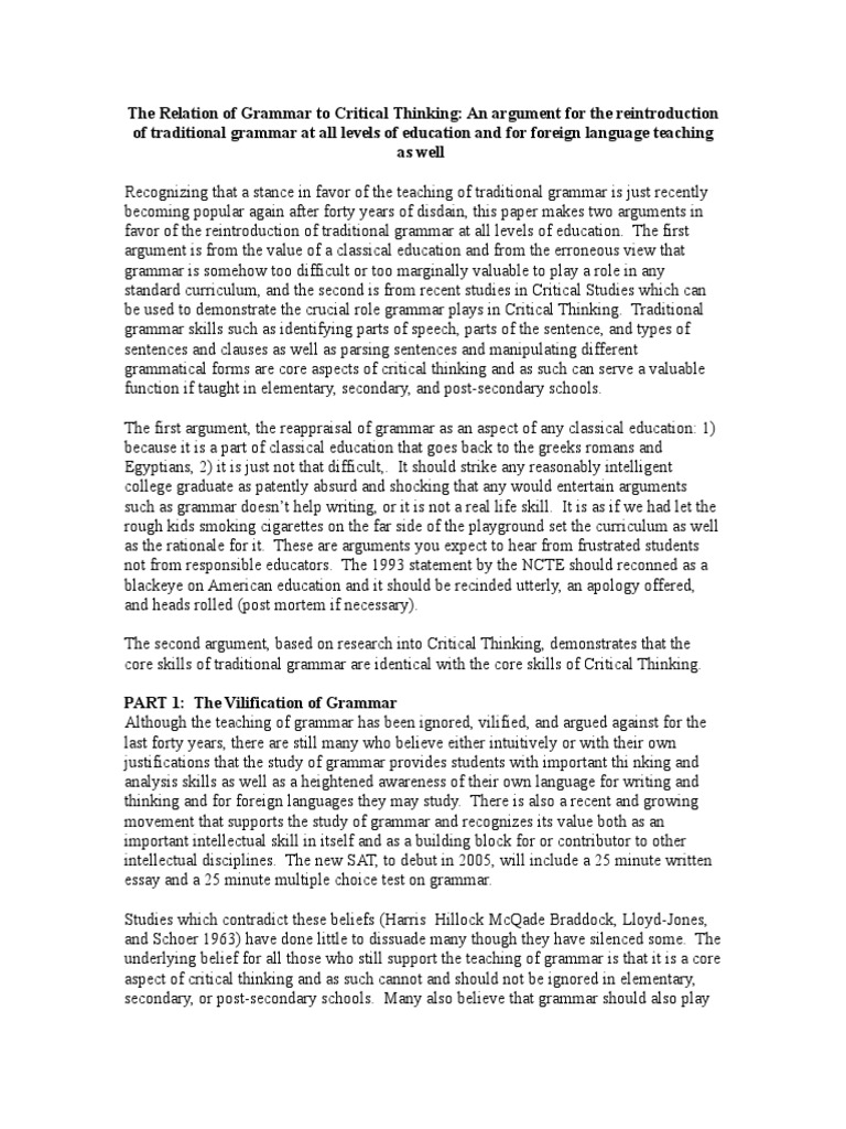 Critical Thinking and Grammar | PDF | Critical Thinking | Euclidean ...