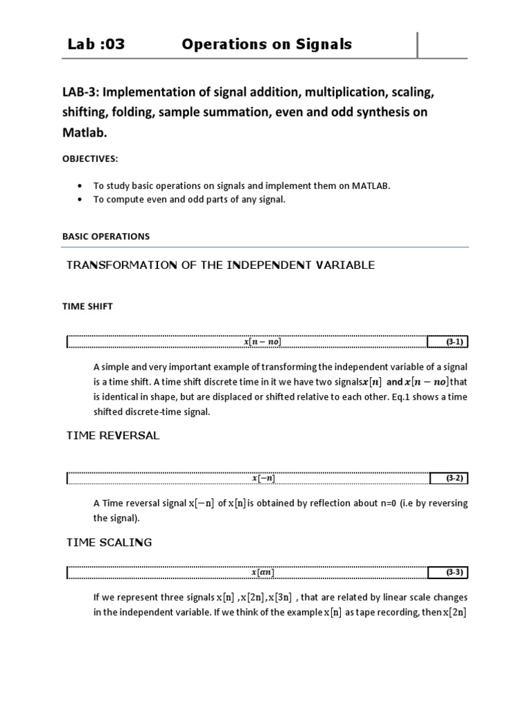 Lab 3 - Operations On Signals | PDF | Discrete Time And Continuous Time ...