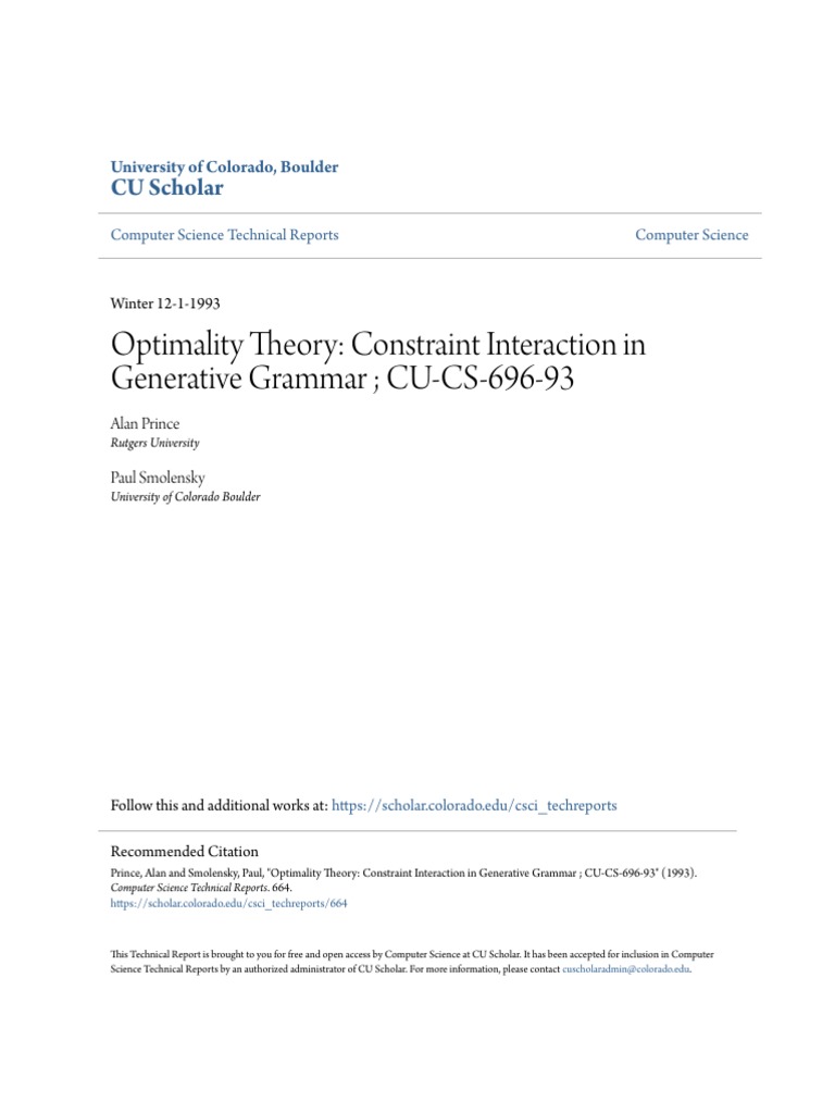 Optimality Theory - Constraint Interaction in Generative Grammar PDF | PDF