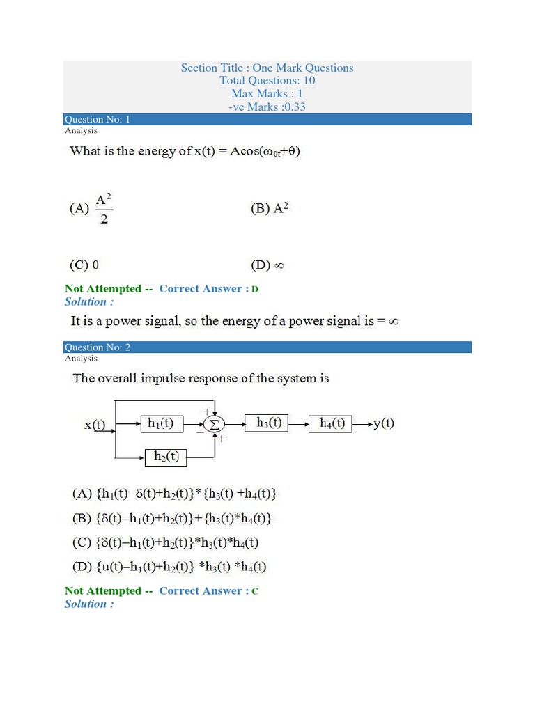 Section Title: One Mark Questions Total Questions: 10 Max Marks: 1 - Ve ...