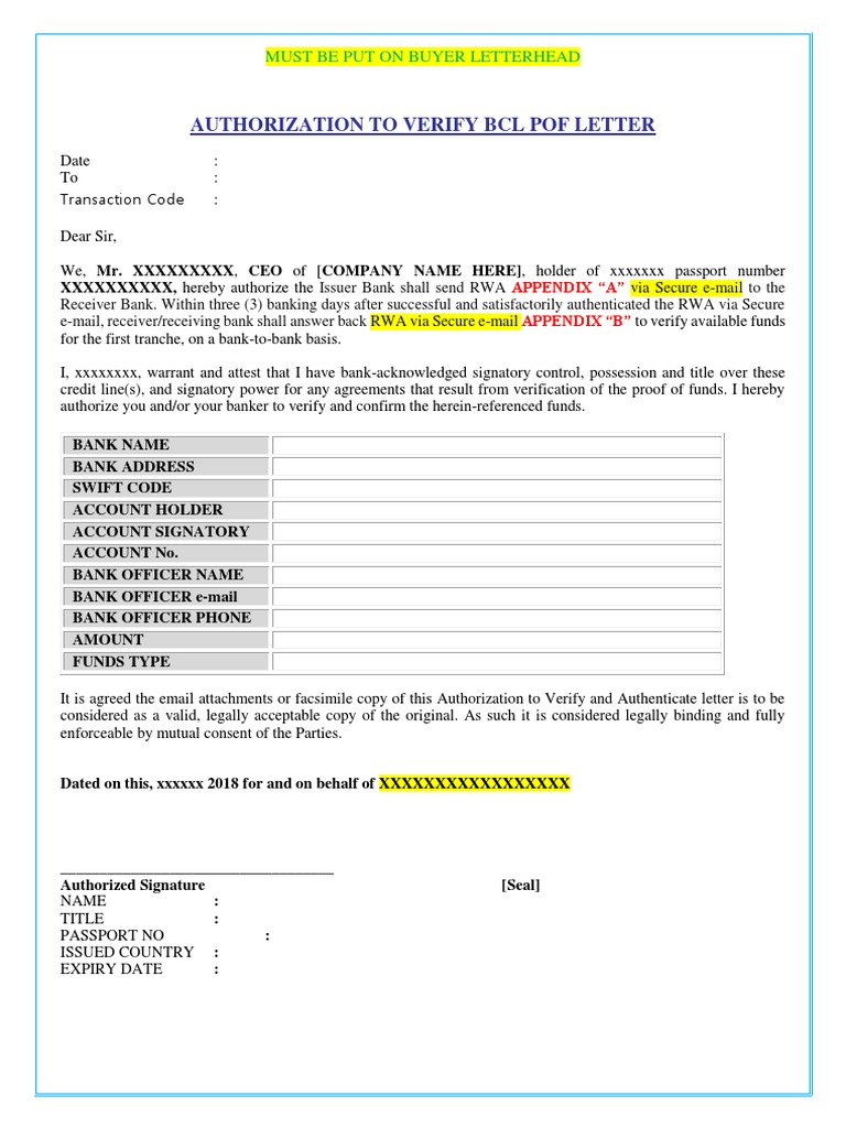 Authorization to Verify Funds Letter | PDF