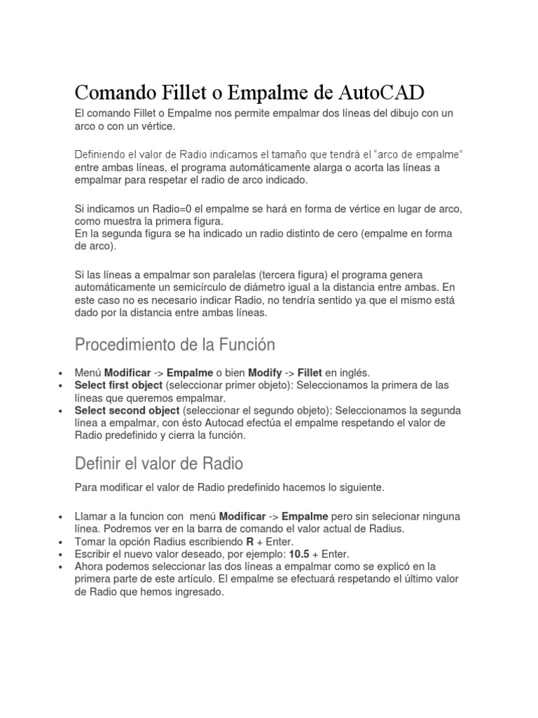 Comando Fillet o Empalme de AutoCAD | PDF | Áreas de informática ...