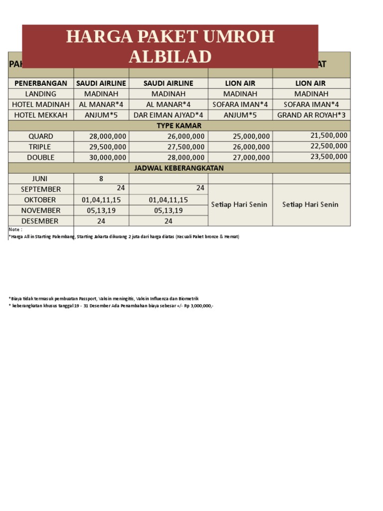 Harga Paket Umroh Albilad: Paket Umrah Gold Silver Bronze Hemat | PDF