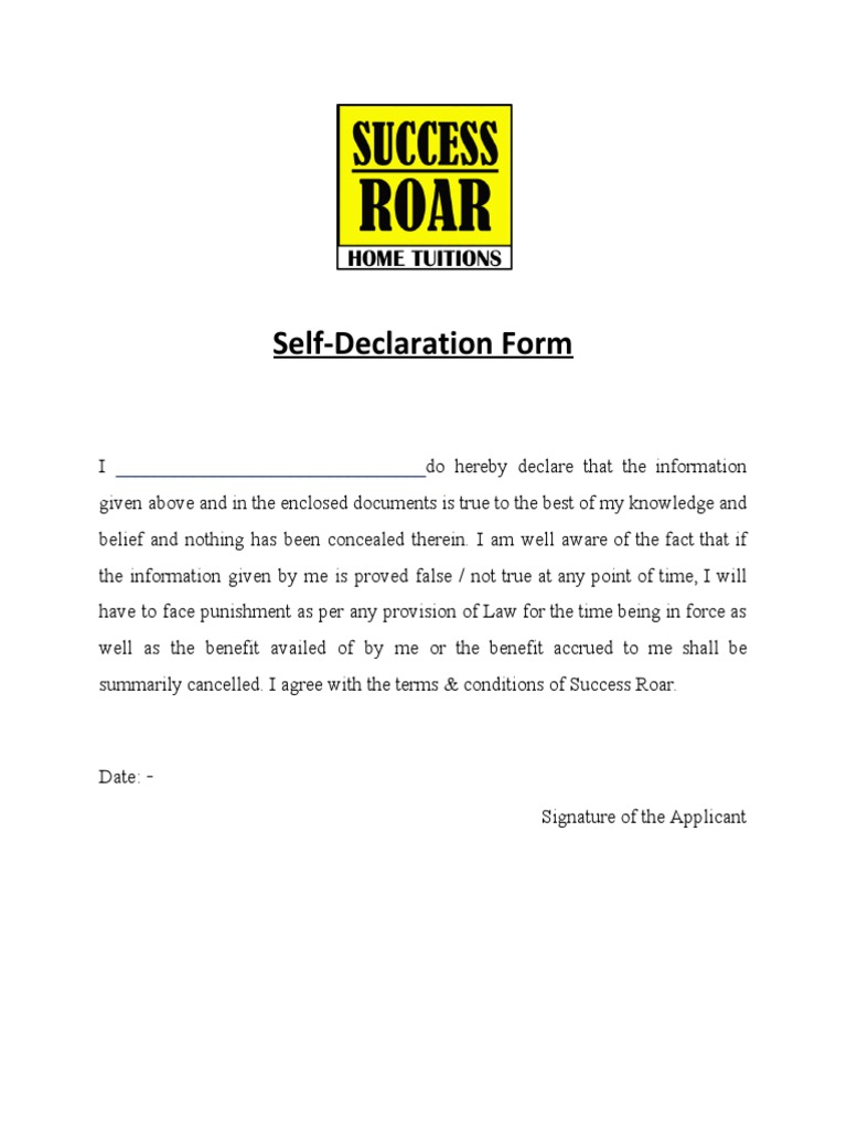 A Declaration of Truth: A Self-Declaration Form and Agreement to Terms ...