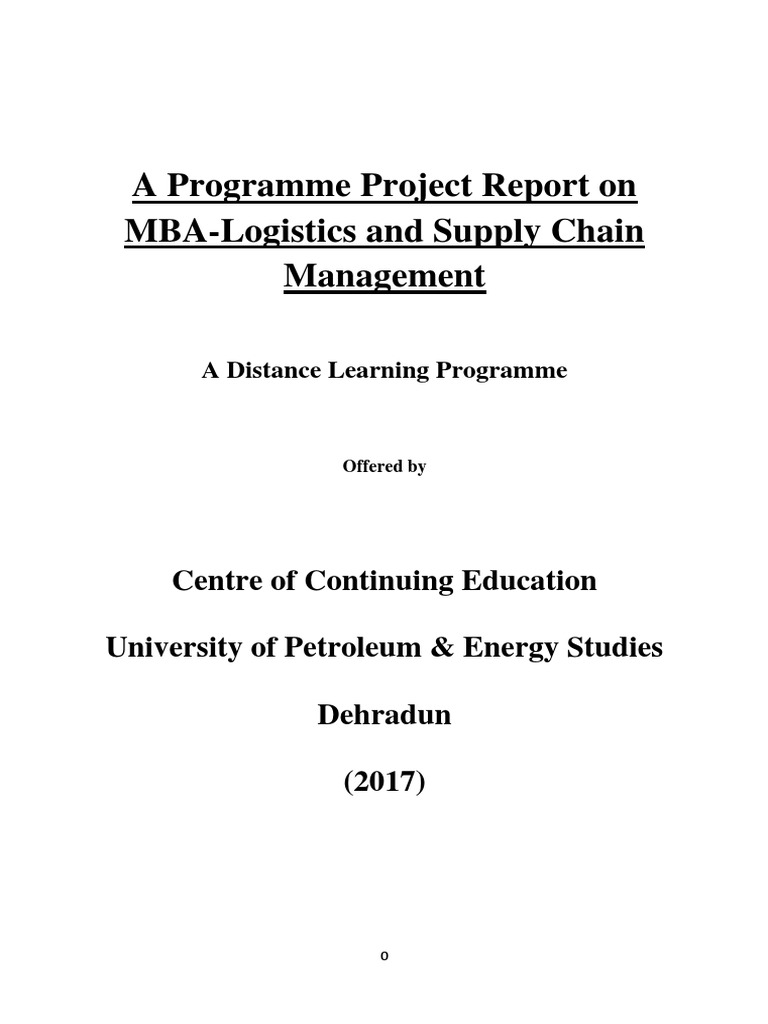A Programme Project Report On MBA-Logistics and Supply Chain Management ...