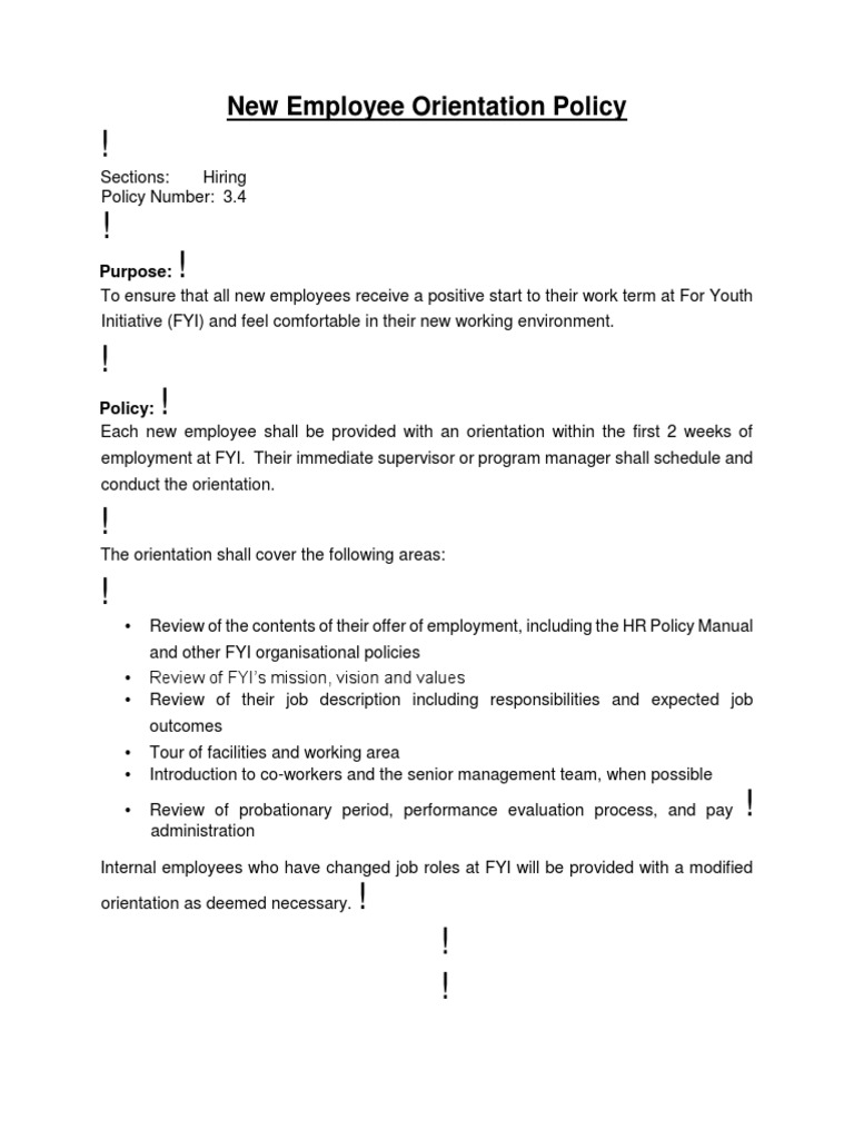 New Employee Orientation Policy: Purpose | PDF | Human Resources ...