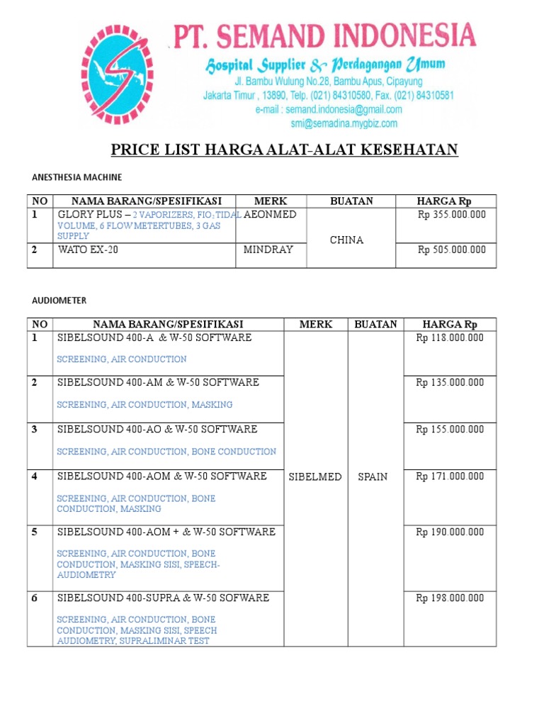 Price List Harga Alat Kesehatan | PDF