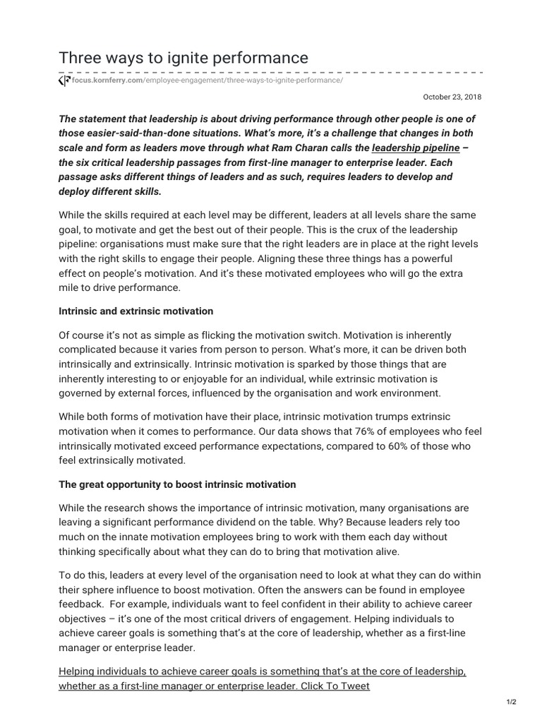 Three Ways To Ignite Performance | PDF | Motivation | Motivational