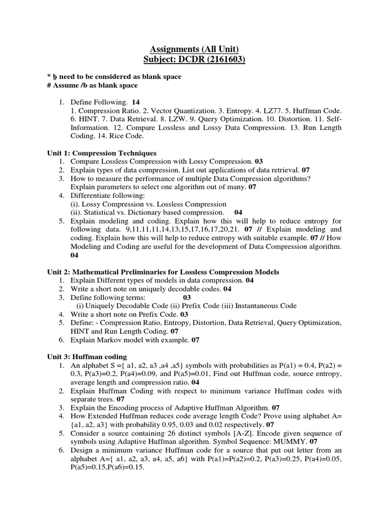 DCDR Question Bank | Download Free PDF | Data Compression | Code