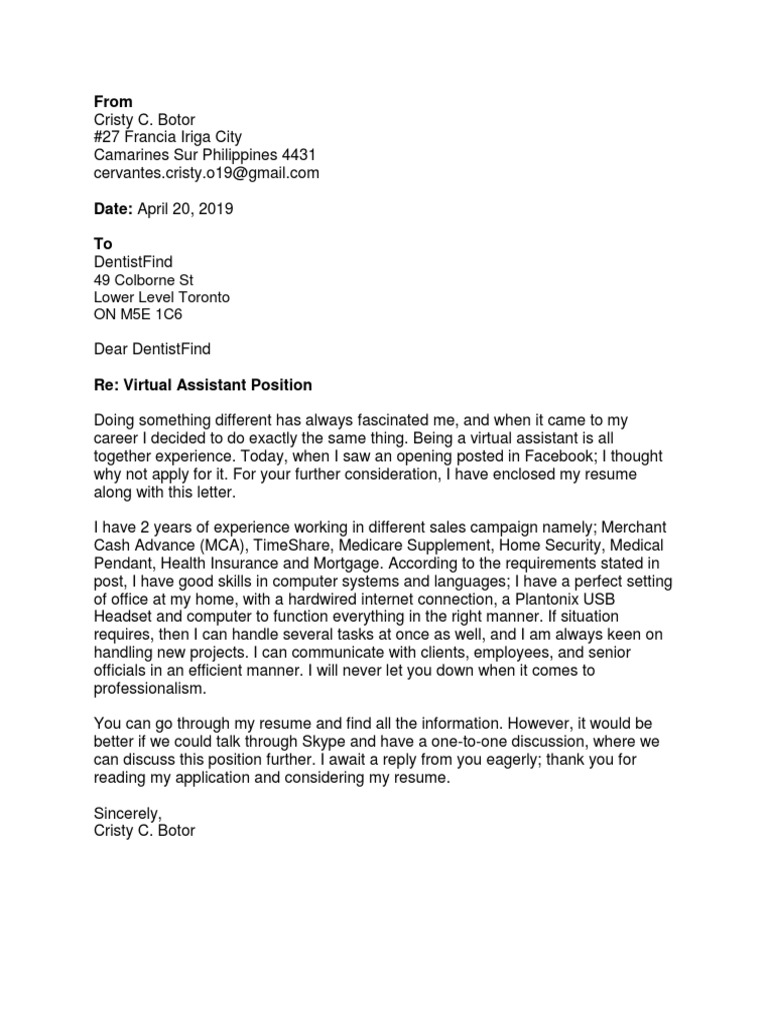 Cover Letter For Va | PDF