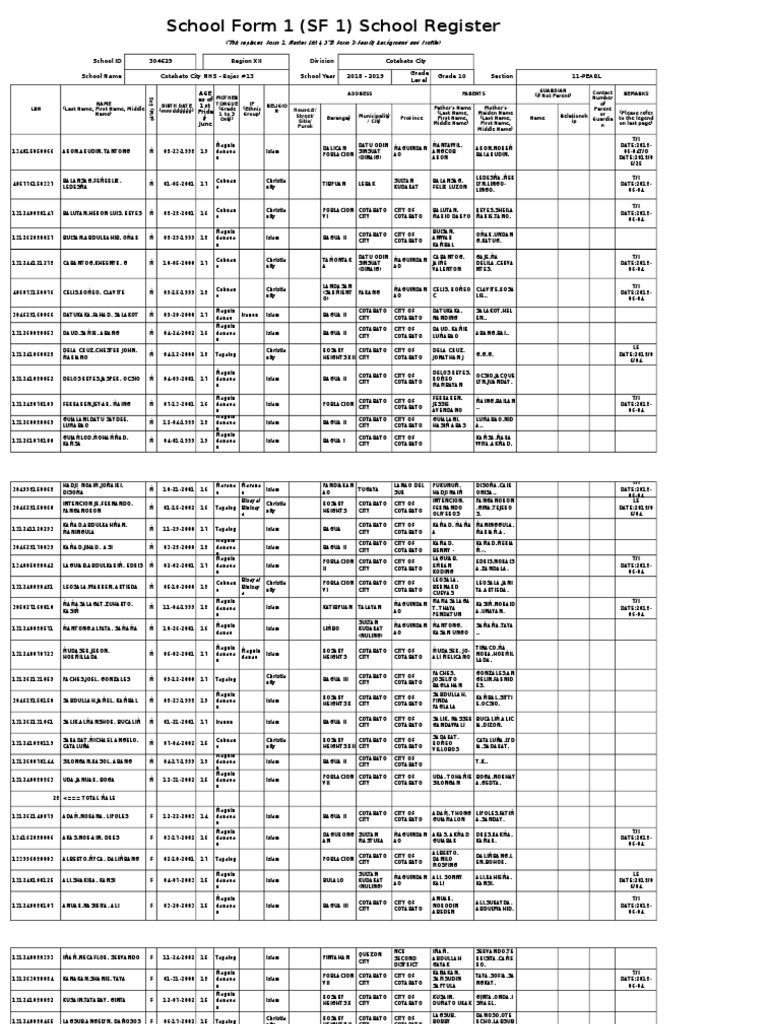 School Form 1 (SF 1) School Register | PDF | Philippines