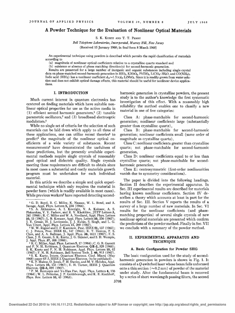 Kurtz Powder Technique Basic Paper | PDF | Nonlinear Optics | Laser