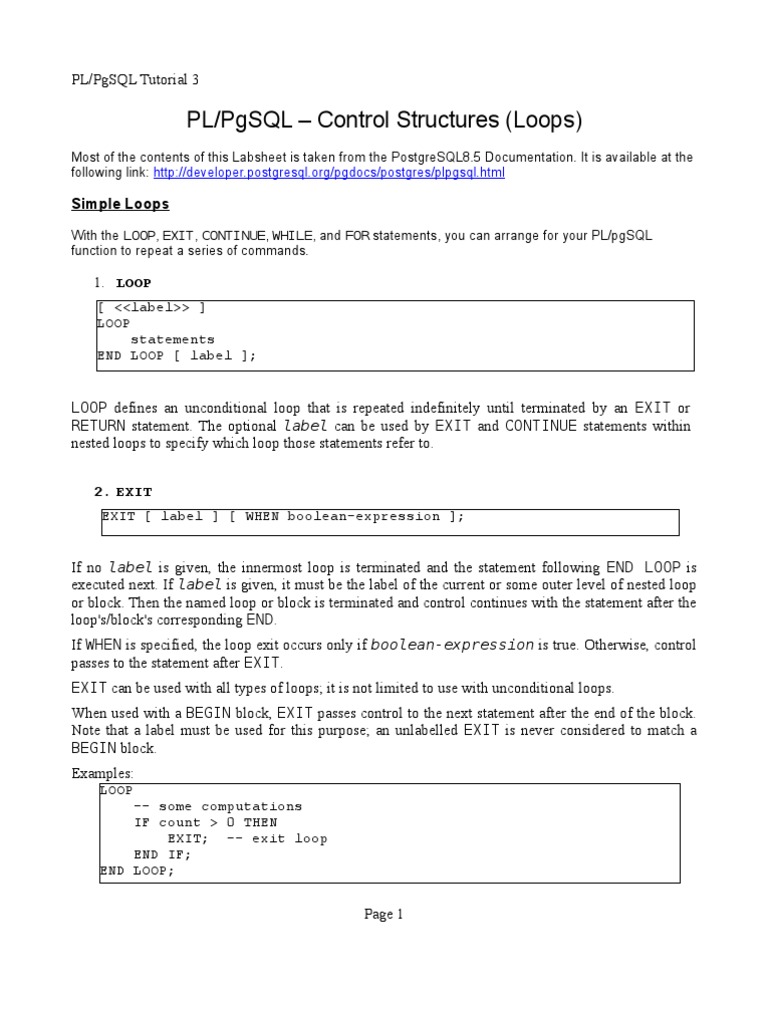 PL/PGSQL - Control Structures (Loops) | PDF | Control Flow | Areas Of Computer Science