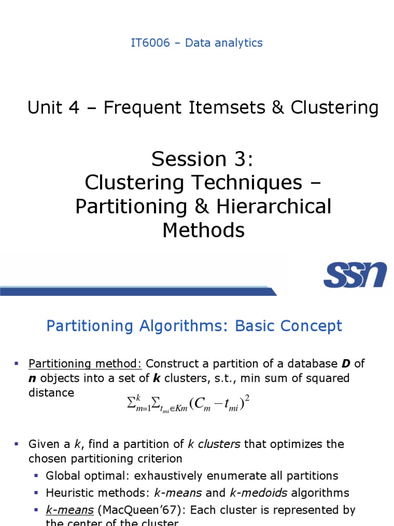 Session 3: Clustering Techniques - Partitioning & Hierarchical Methods | PDF | Cluster Analysis ...