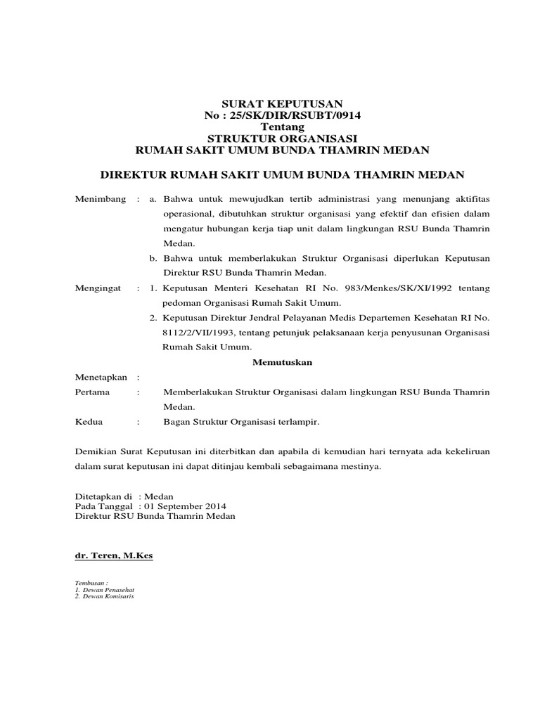SURAT KEPUTUSAN Struktur Organisasi | PDF