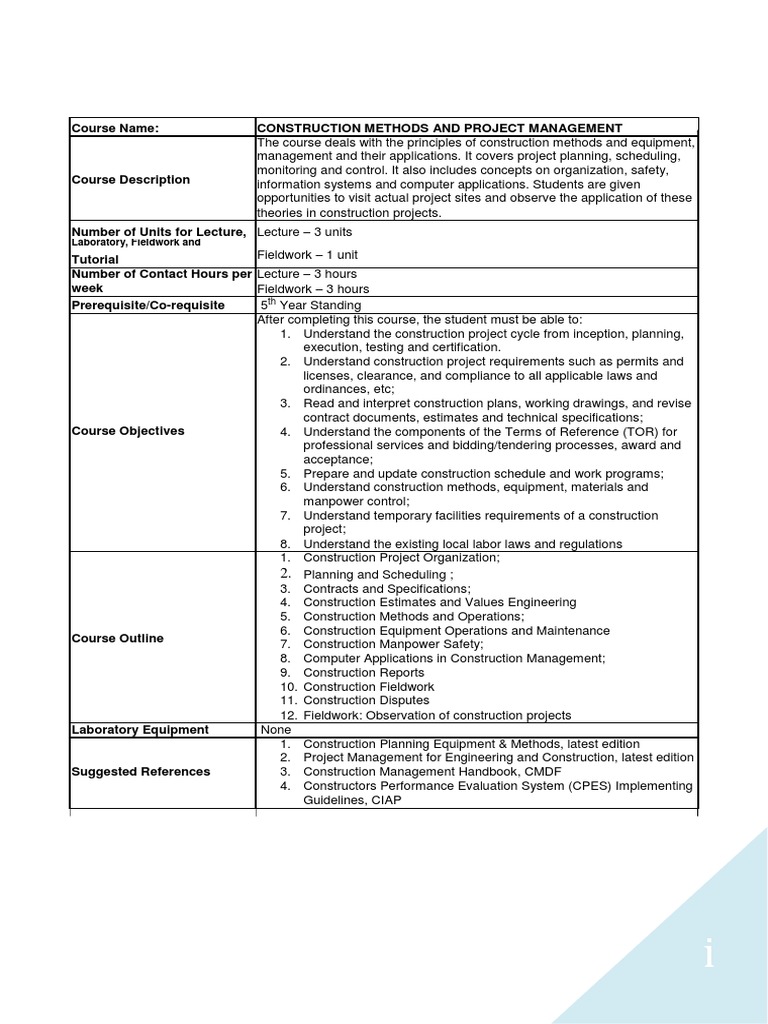 CE 500 Outline | PDF | Project Management | Construction Management