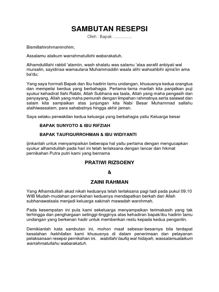 Sambutan Resepsi Pernikahan Keluarga | PDF | Agama & Spiritualitas
