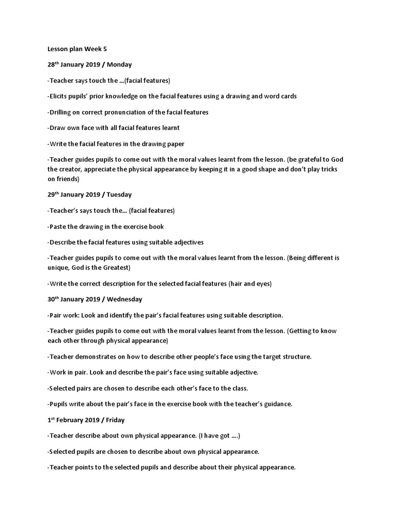 Lesson Plan Week 5 | PDF