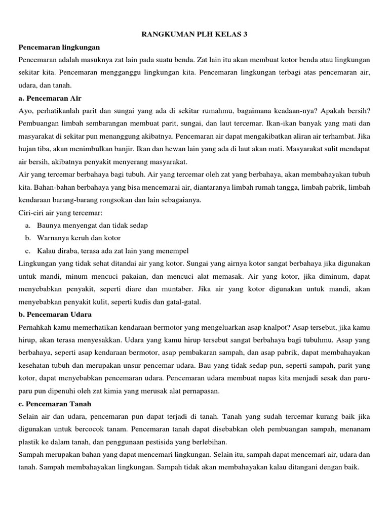 Rangkuman PLH Kelas 3 | PDF