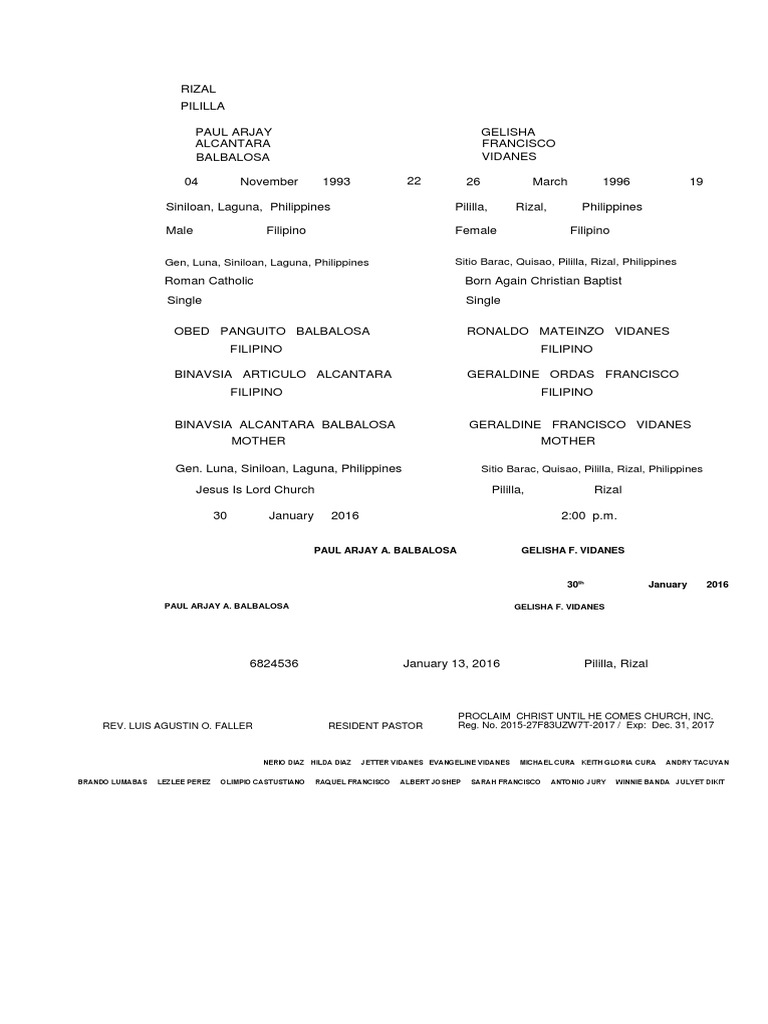 Psa Form For Marriage | PDF | Religious Faiths | Christian ...