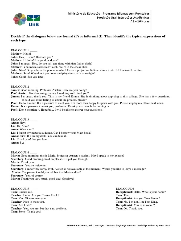 Formal and Informal Dialogue Examples | PDF