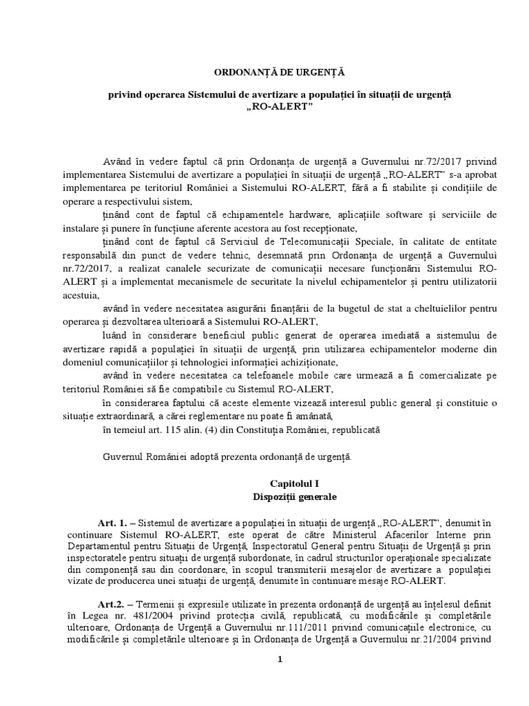 Proiect Ordonanta de Urgenta Ro-Alert | PDF