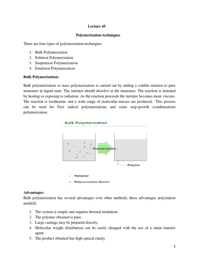 Polymerization Techniques | PDF | Polymerization | Emulsion