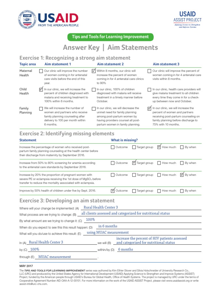 Answer Key - Aim Statements: Exercise 1: Recognizing A Strong Aim ...