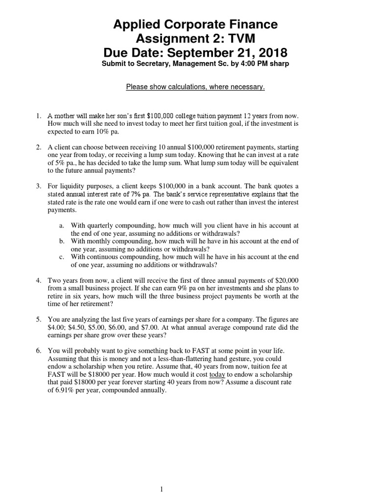Finance Students' TVM Assignment | PDF | Present Value | Compound Interest