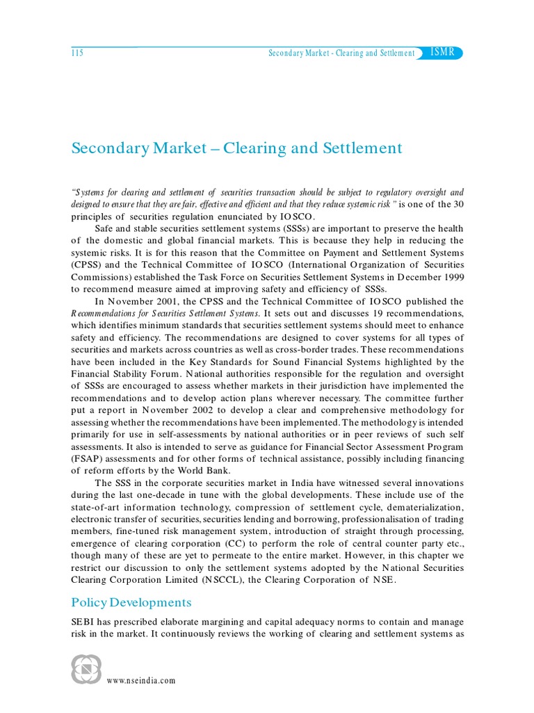 Clearing & Settlement PDF | PDF | Clearing (Finance) | Securities (Finance)