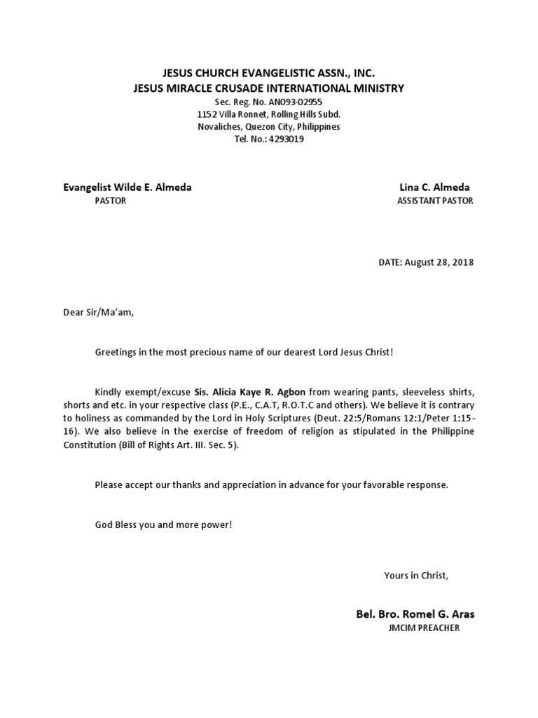 Excuse Letter For Wearing Pants | PDF